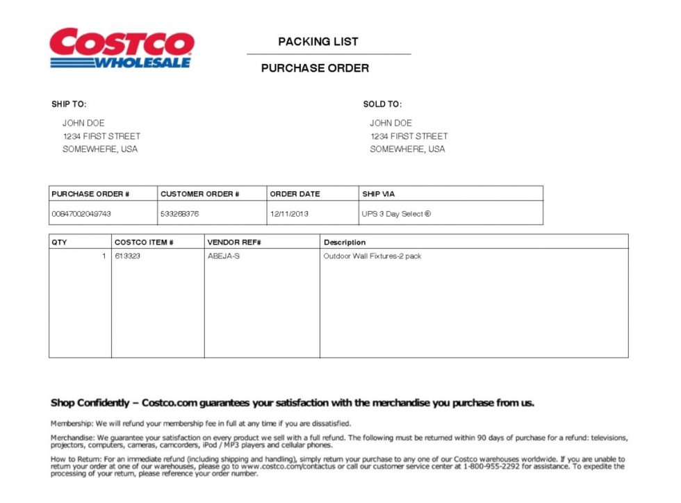 Costco Packing Slip Template | CYBRA