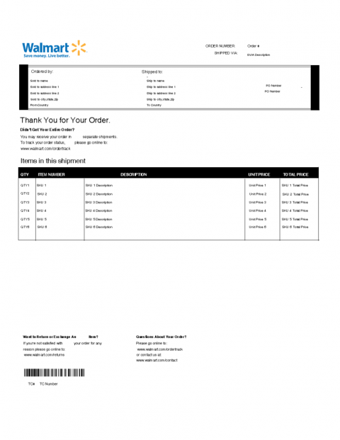 Walmart Packing Slip Template | CYBRA
