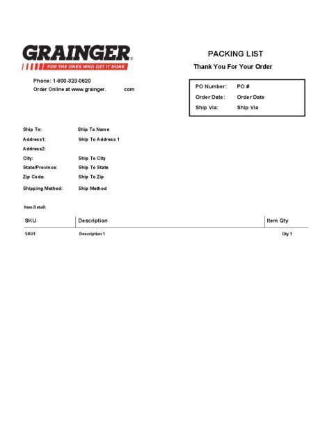 Grainger Packing Slip Template | CYBRA