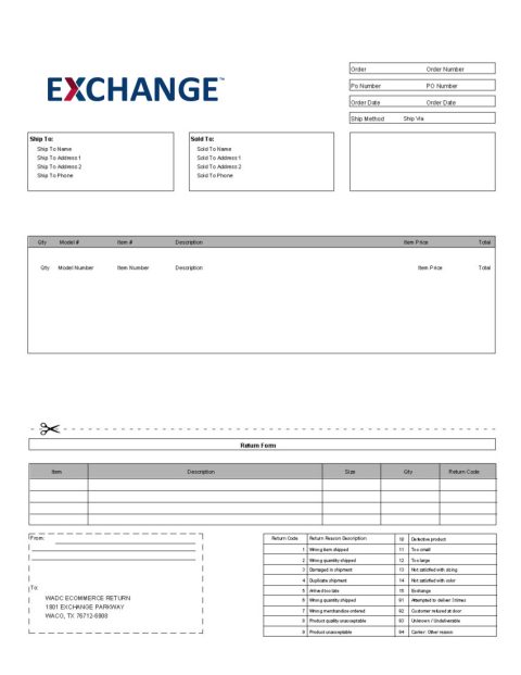 Army Exchange Packing Slip Template | CYBRA