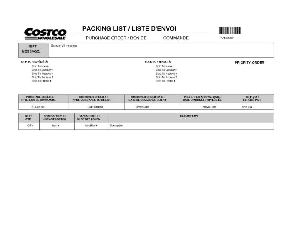 Costco Packing Slip Template | CYBRA