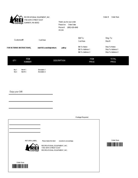 REI Packing Slip Template | CYBRA