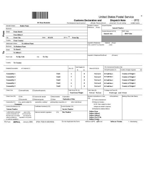 USPS Customs Declaration Form Template | CYBRA