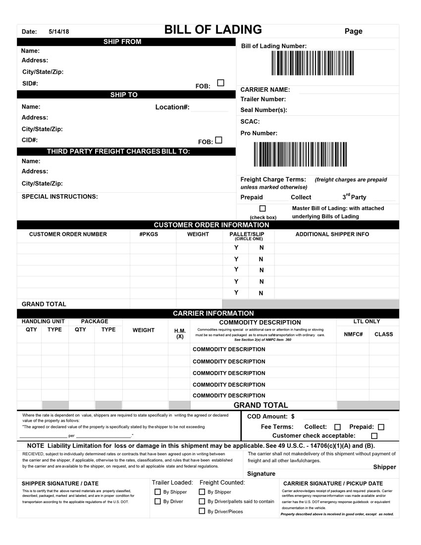 VICS Bill Of Lading Form Template CYBRA